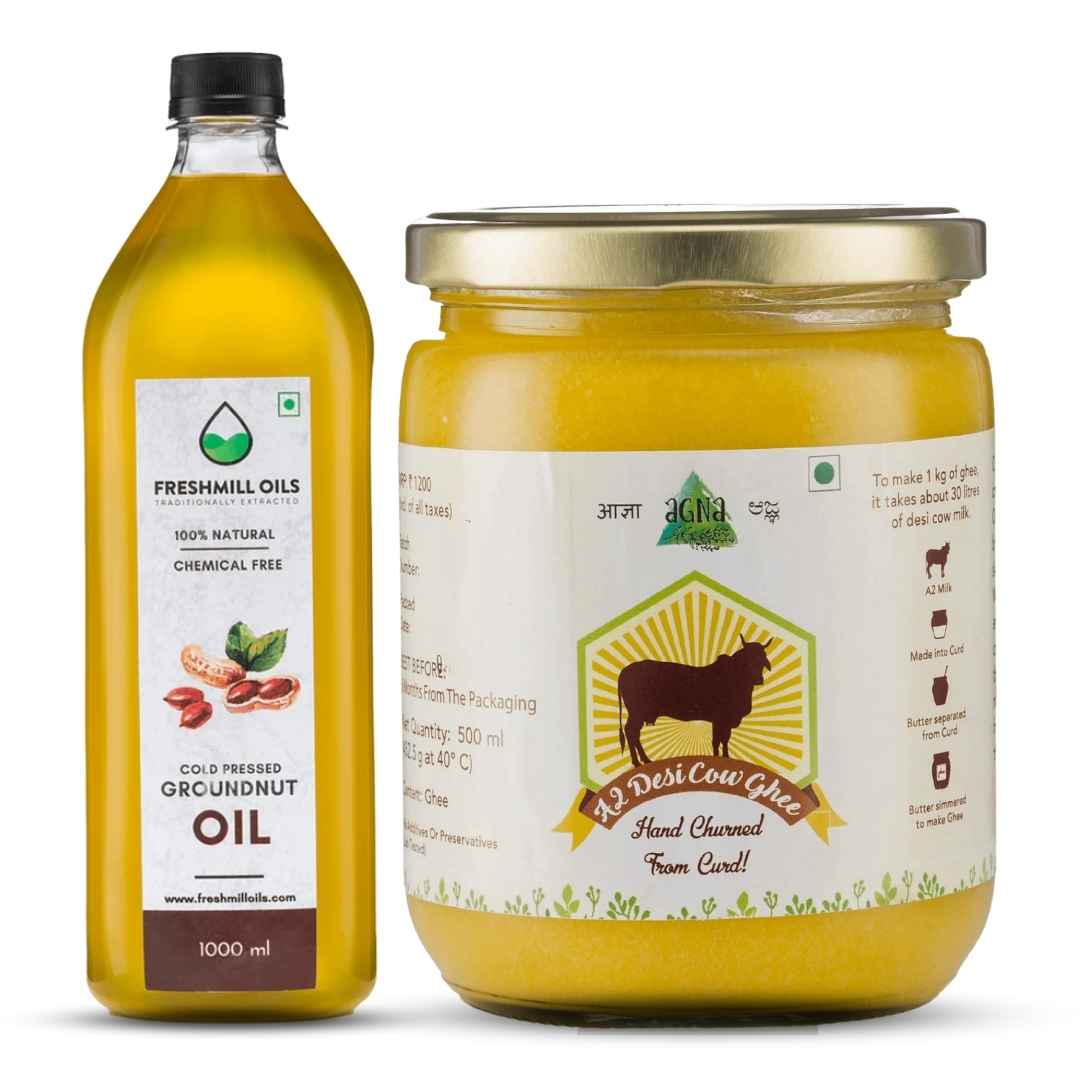 A2 Desi Cow Ghee (500 ml.) & Groundnut Oil (1L) – Honey and Spice